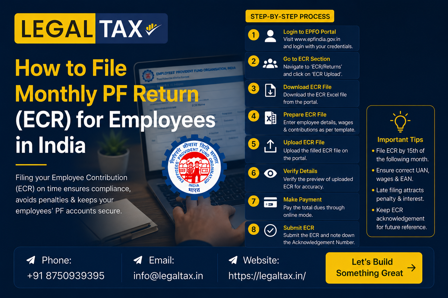 How To File Monthly PF Return (ECR) For Employees In India | LegalTax